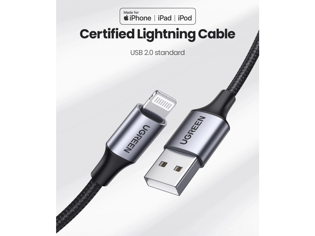 UGREEN iPhone Lightning USB Ladekabel Nylon Alu MFi 2 Meter schwarz ...