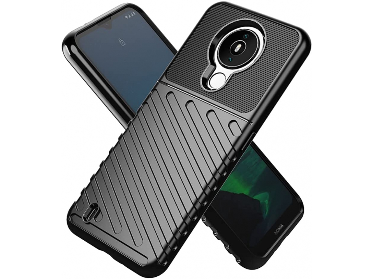 Nokia 1.4 Stripes Anti Shock Case Hülle flexible TPU Hülle schwarz ...