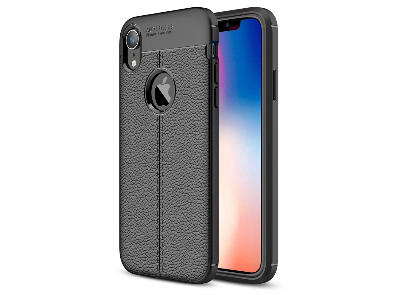 Apple iPhone XR Leder Design Gummi Hülle TPU Cover schwarz online bestellen