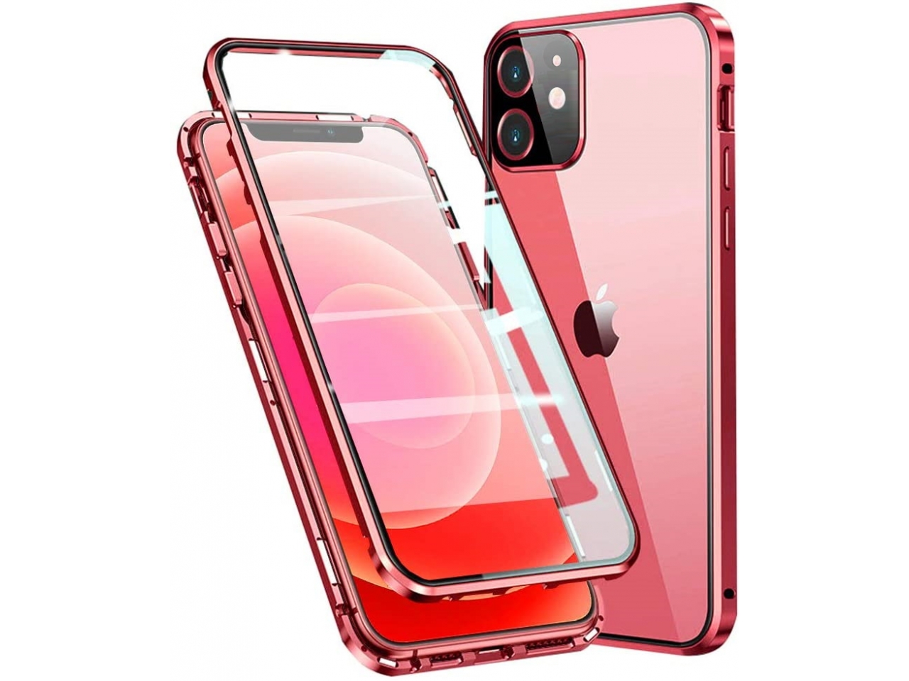 Apple iPhone 12 mini Alu Magnetic Glass Case Panzerglas Vorne & Hinten rot