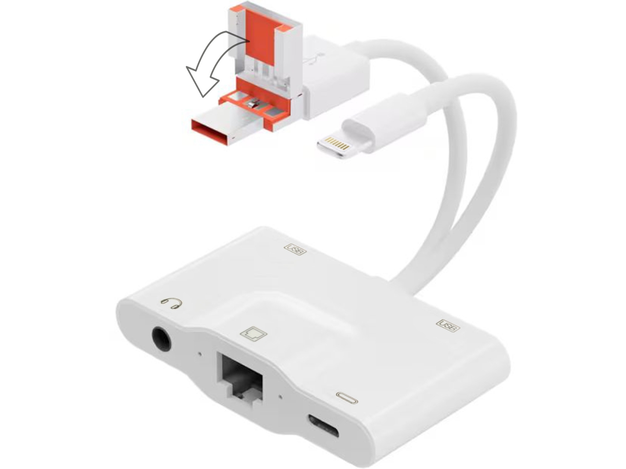 Dual Head USB-C/USB-A Lightning Multiport Adapter zu Ethernet 3.5 mm
